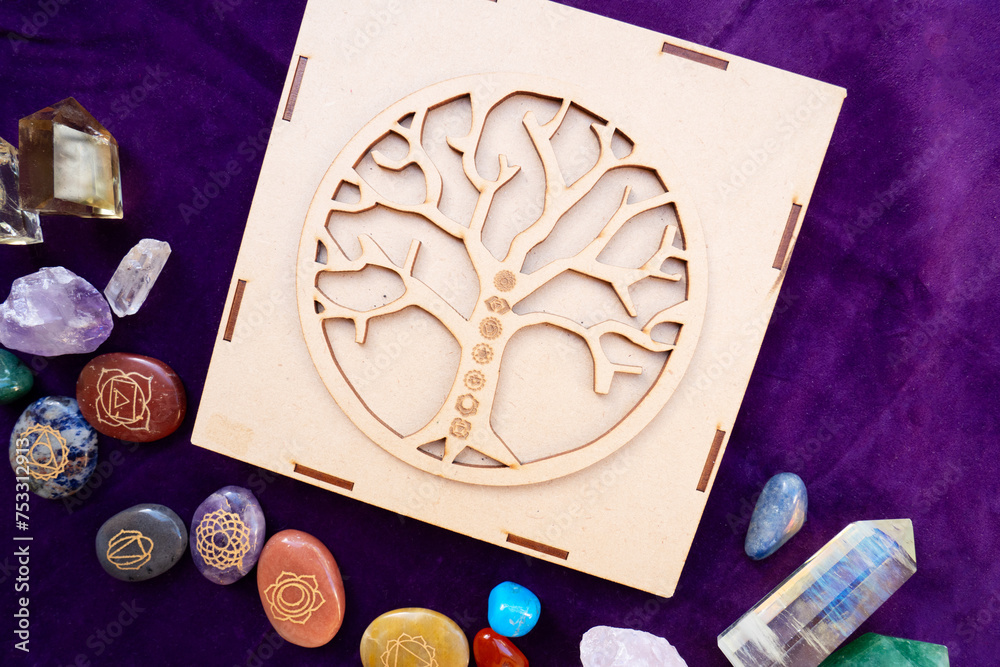 Tree of life and chakra healing crystals. Witchcraft, herbal medicine and healing, Magic healing ...