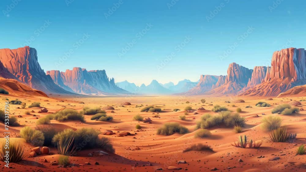 Cartoon landscape animation with dessert background in daytime ...