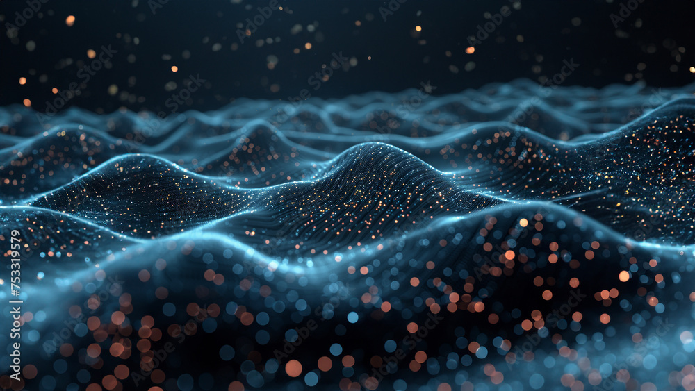 Wave is reflected in a dark background, in the style of systems art ...