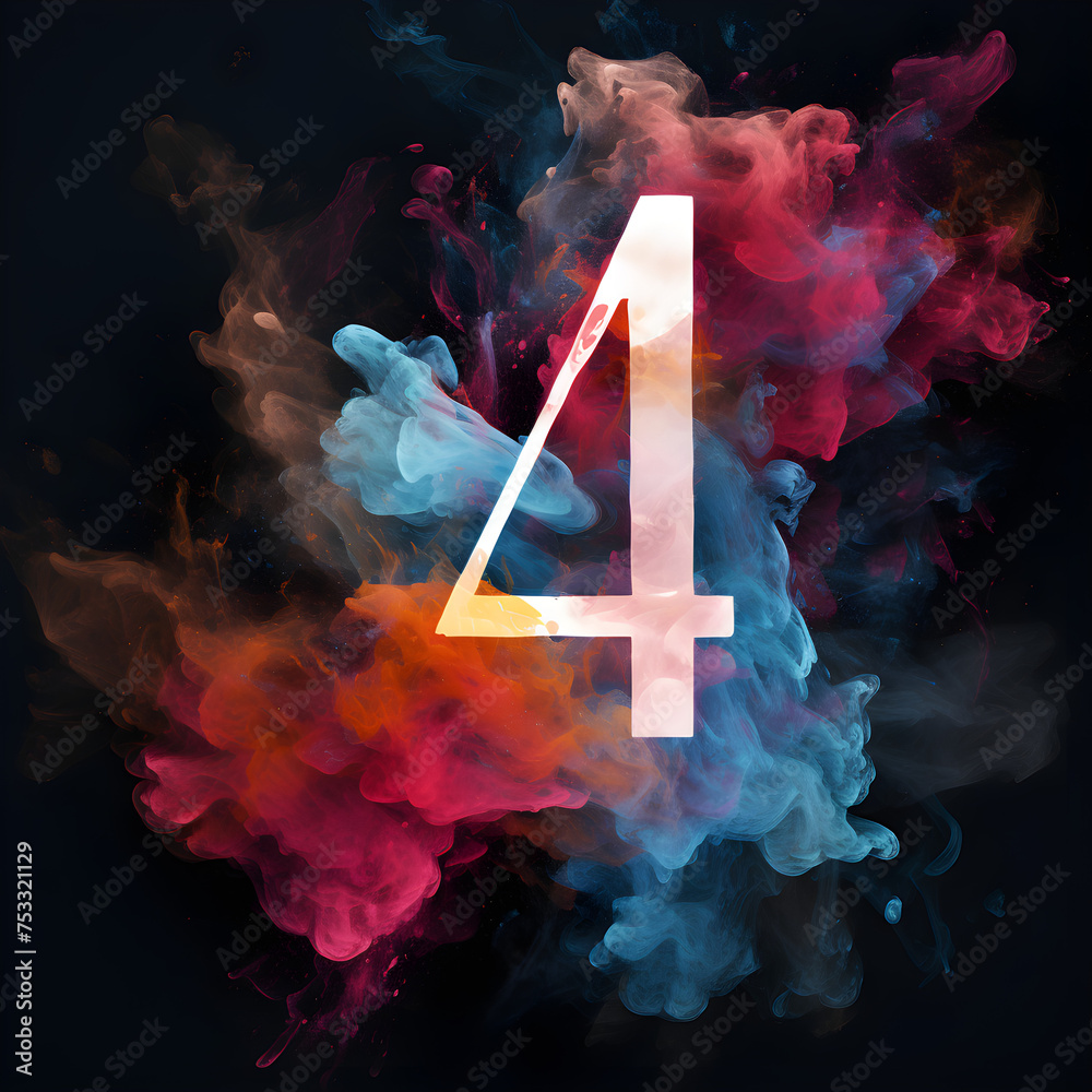 3D glowing burning number 4 of smoke or cloud. Symbol 4 Abstract neon ...