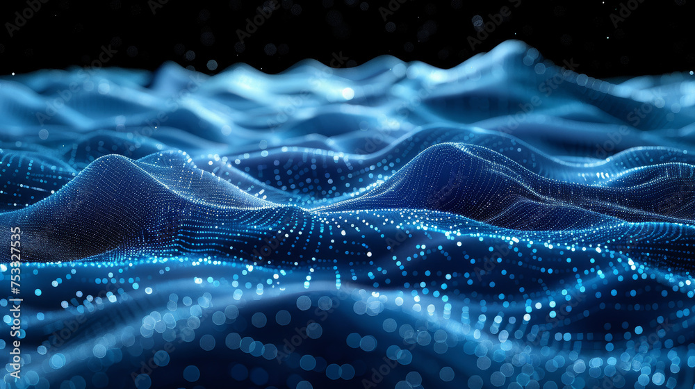 Wave is reflected in a dark background, in the style of systems art ...