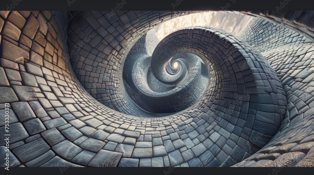 Architectural spiral staircase leading into an infinite abyss Stock ...