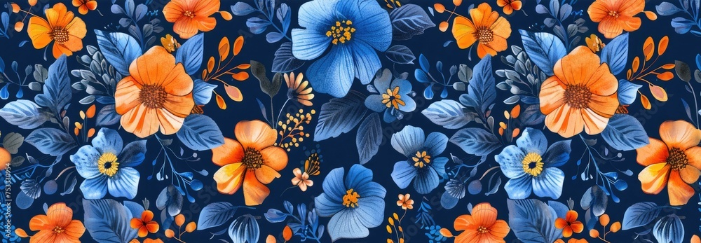 seamless blue and ornage vivid colors Apache theme pattern set design ...