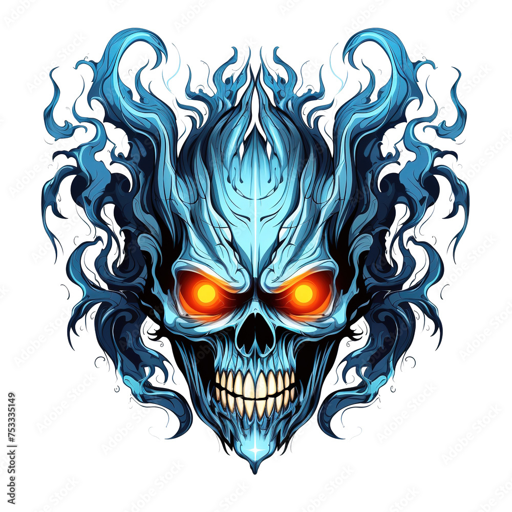 Fire Head Skull Using Wings, Blue Flame Color Illustrator with PNG ...