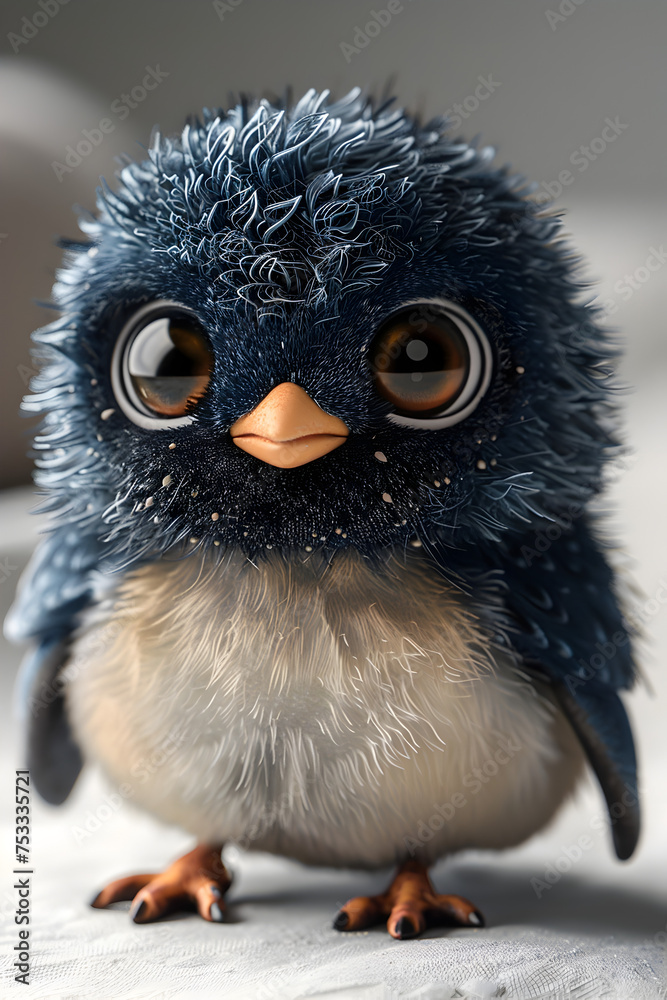 Blue Bird with Antlers in Stylized 3D Render, To provide a unique and ...