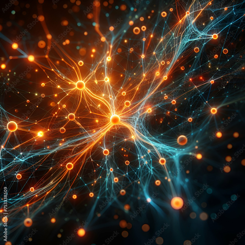 Complex Mesmerizing Orange Intricacies Glowing On Black Neural Links ...