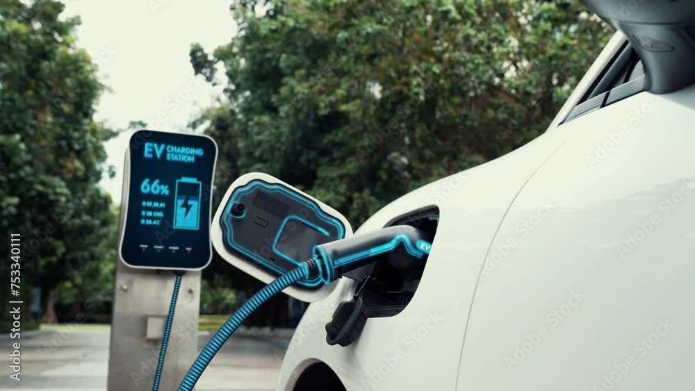 Electric car recharging battery by futuristic smart EV charger from eco ...