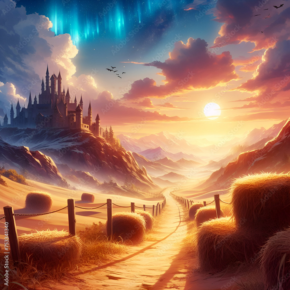 Mystical Fantasy Anime Sky Landscape of an Enchanting Age Old Walking ...