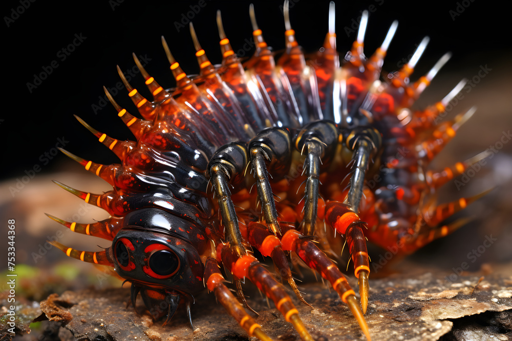 Macro Photography of a Colorful Centipede in Dynamic Action Stock Photo ...