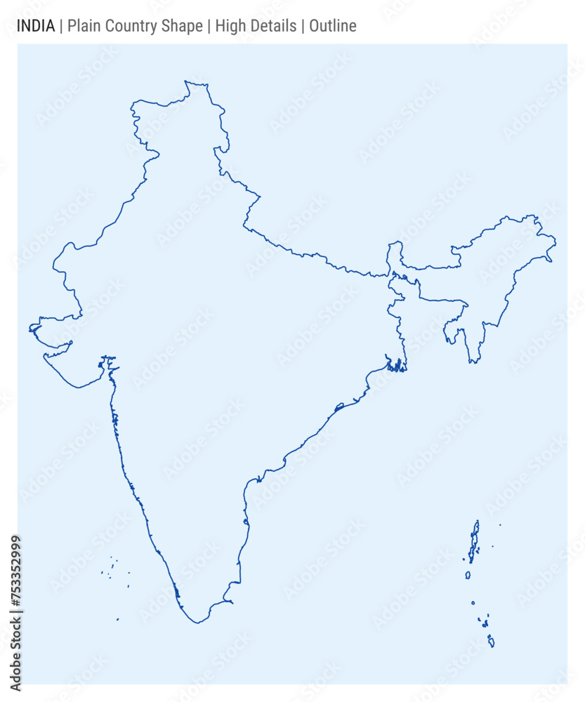 India plain country map. High Details. Outline style. Shape of India ...