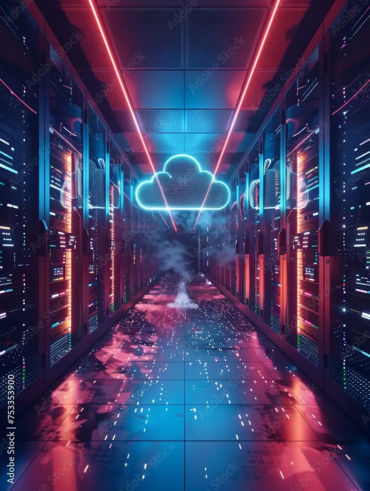 Futuristic Cloud Computing Data Center - A vibrant image of a ... Futuristic Cloud Computing Data Center - A vibrant image of a ...