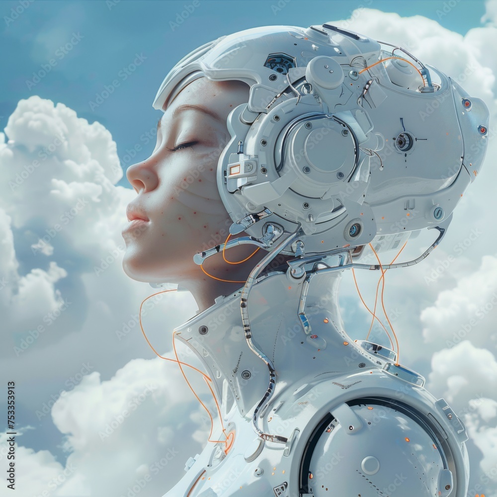 Futuristic android with a blank face placeholder - A hyper-realistic ...