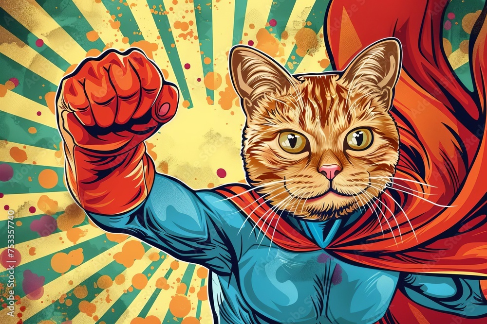Superhero cat concept illustration Featuring an orange tabby cat in a ...