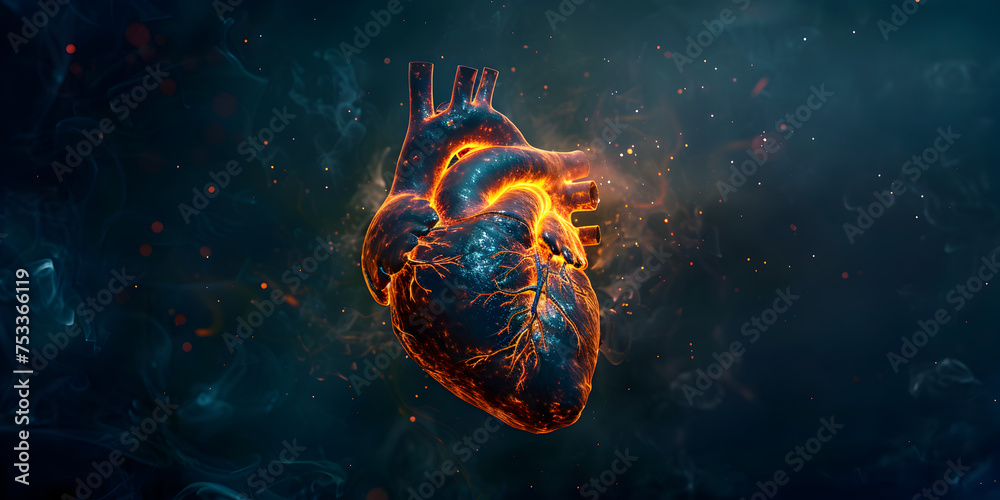 Human heart with cardiogram for medical heart health care background ...