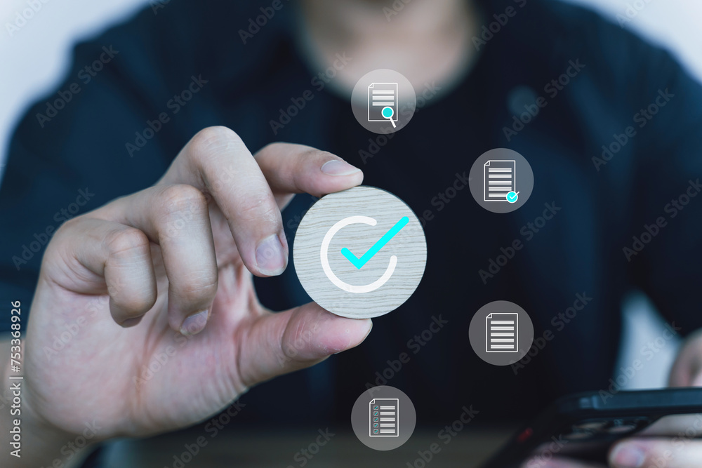 Correct mark and check list online concept, data check list and correct ...