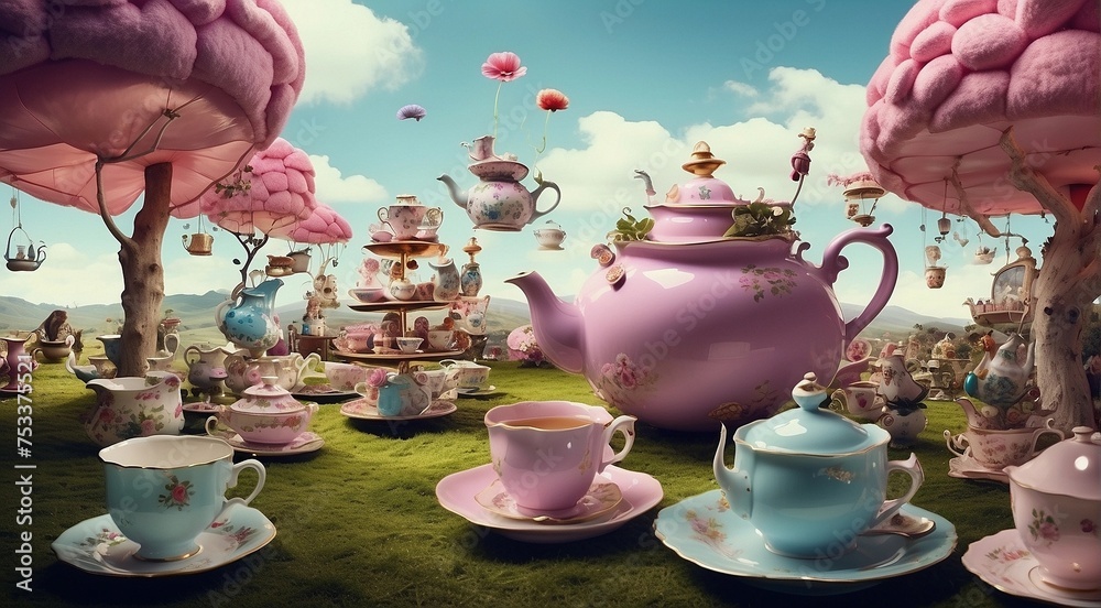 Giant tea party: a Wonderland landscape that features a giant tea party ...