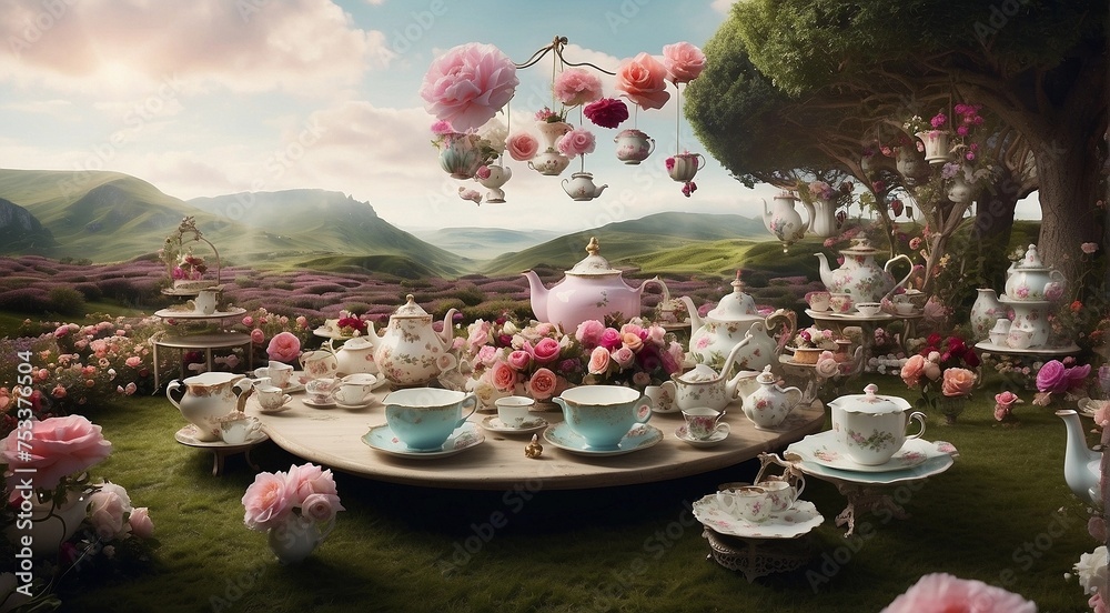 Giant tea party: a Wonderland landscape that features a giant tea party ...