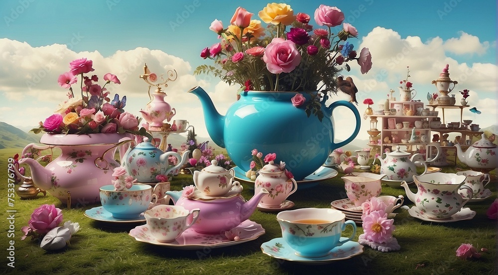 Giant tea party: a Wonderland landscape that features a giant tea party ...