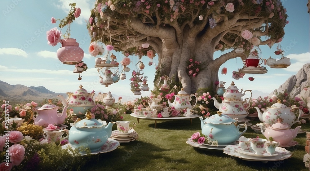 Giant tea party: a Wonderland landscape that features a giant tea party ...