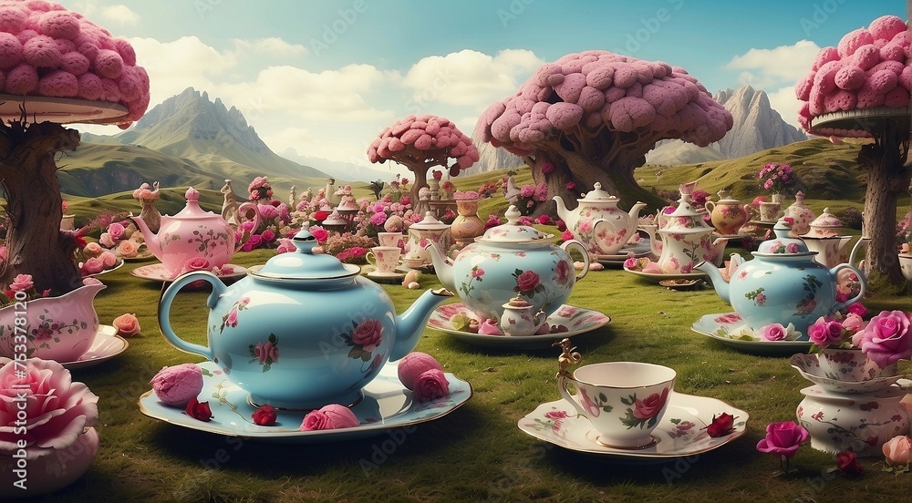 Giant tea party: a Wonderland landscape that features a giant tea party ...
