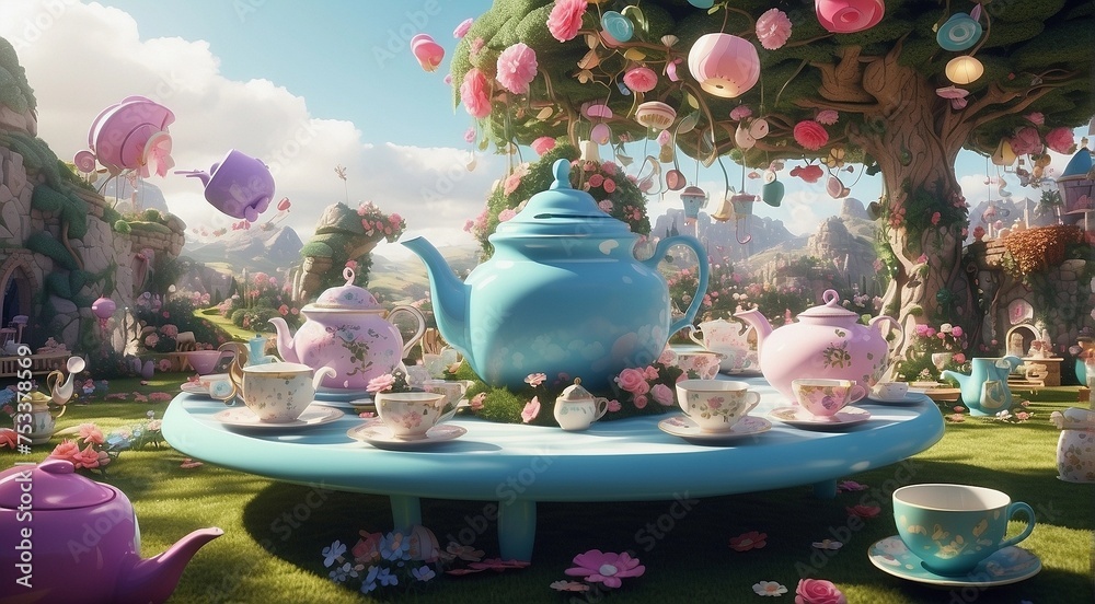 Giant tea party: a Wonderland landscape that features a giant tea party ...
