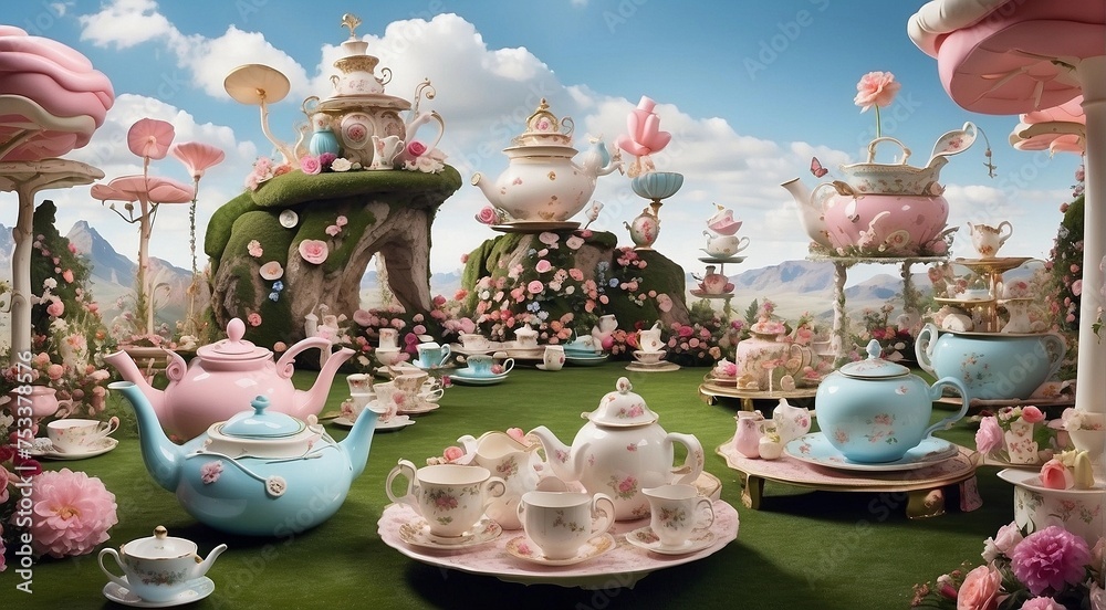 Giant tea party: a Wonderland landscape that features a giant tea party ...