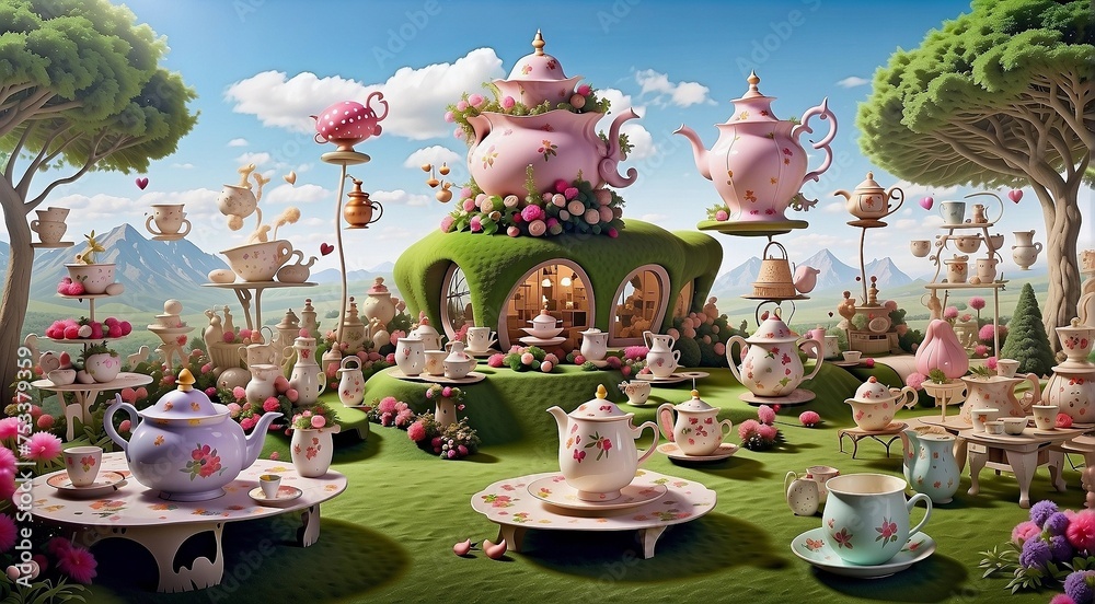 Giant tea party: a Wonderland landscape that features a giant tea party ...