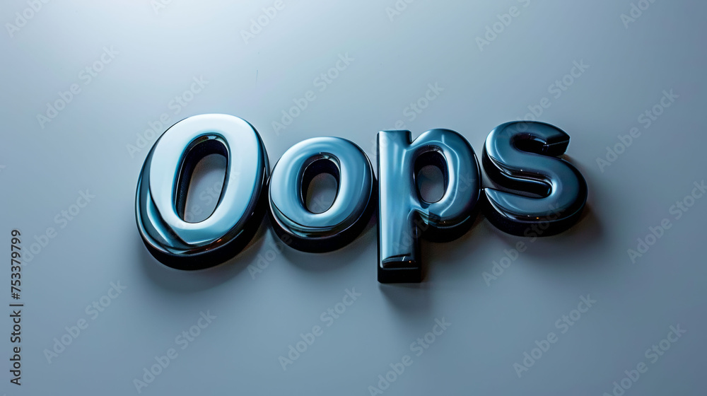 Metallic 3D "Oops" sign on a grey background, representing error or an ...