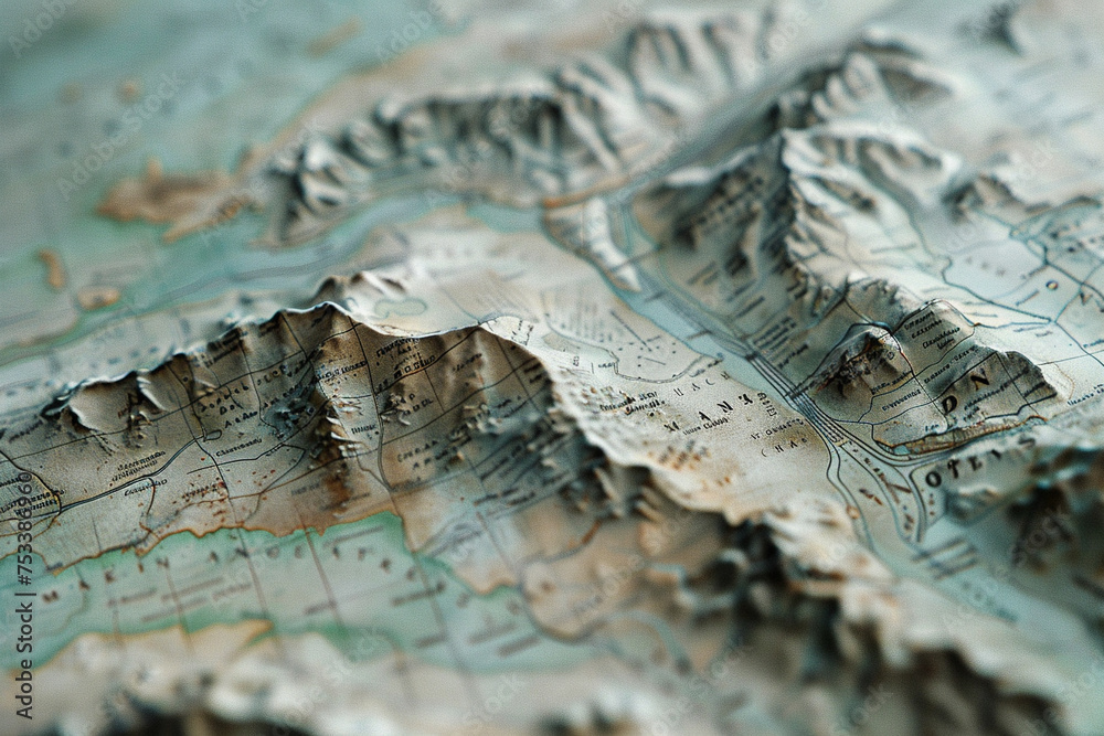 3D relief map texture of mountain ranges and valleys. Stock ...