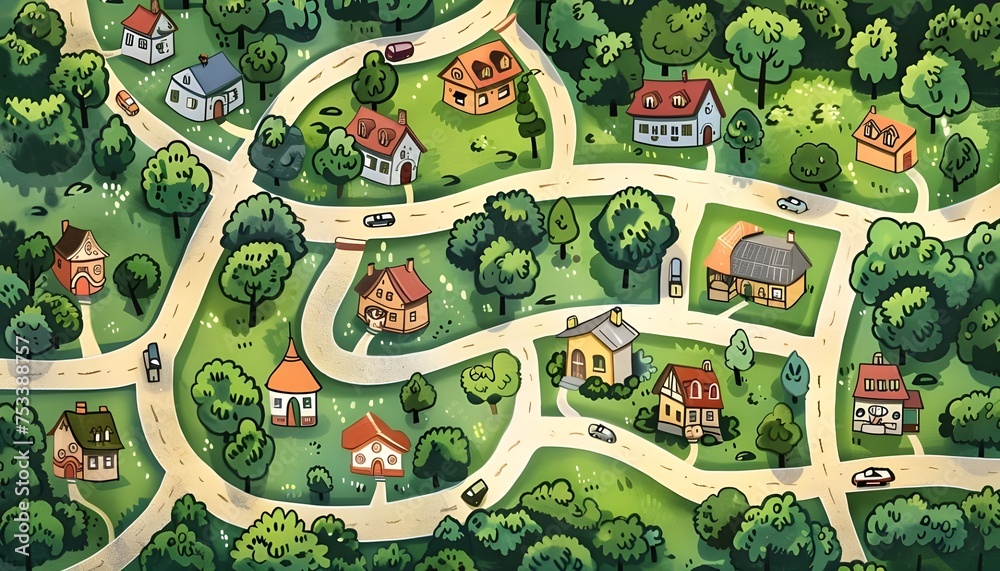 Cartoon map of small town and countryside Stock Illustration | Adobe Stock