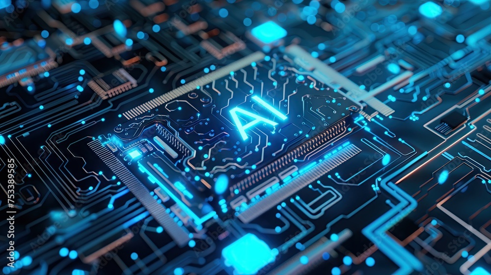 Advanced artificial intelligence microchip A complex circuit with "AI ...
