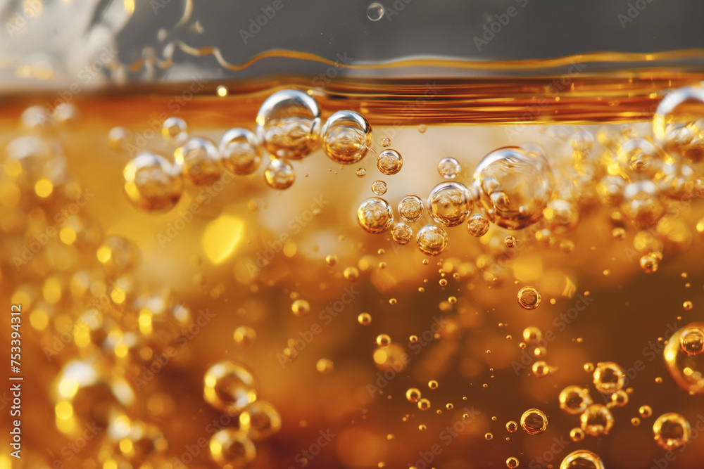 Close-up view of fermentation in action: bubbles rising in a carboy ...