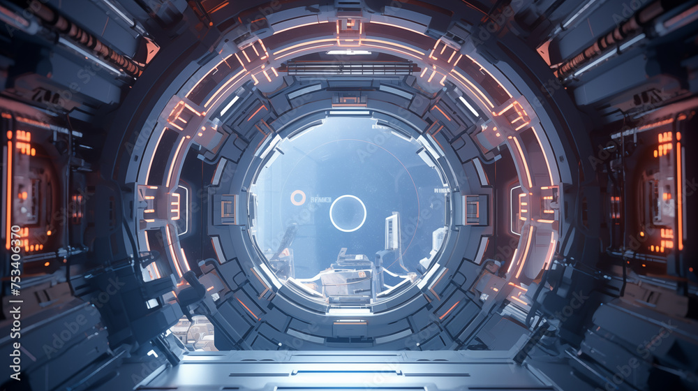 View through the bulkhead of the space station with the hatches Stock Photo | Adobe Stock