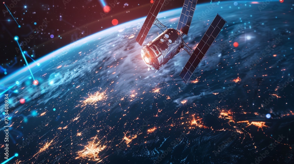 Small placed at the top of the satellite screen, satellite image ...