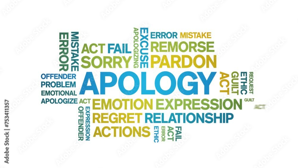 Apology animated word cloud;text design animation tag kinetic ...