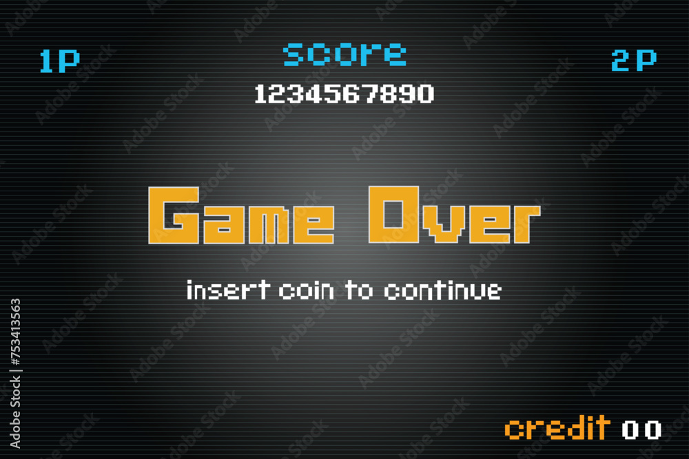 GAME OVER INSERT A COIN TO CONTINUE .pixel art .8 bit game. retro game ...