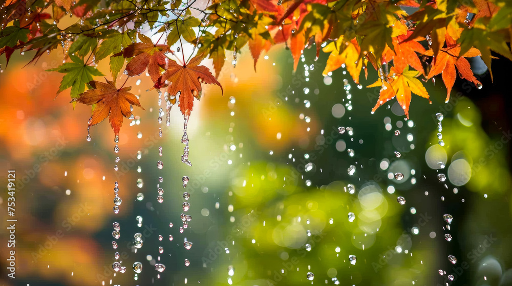 A playful cascade of water droplets descends from a waterfall, catching ...