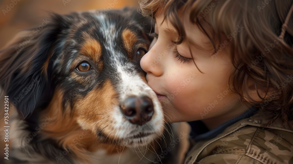 Boy Kissing His Australian Shepperd Dog, Desktop Wallpaper Backgrounds ...