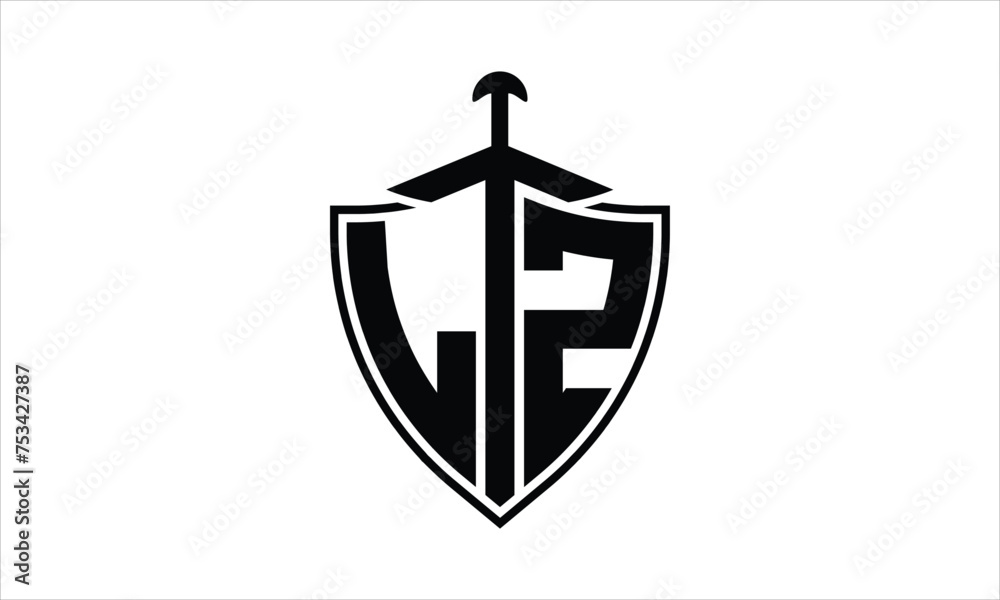 LZ initial letter shield icon gaming logo design vector template ...