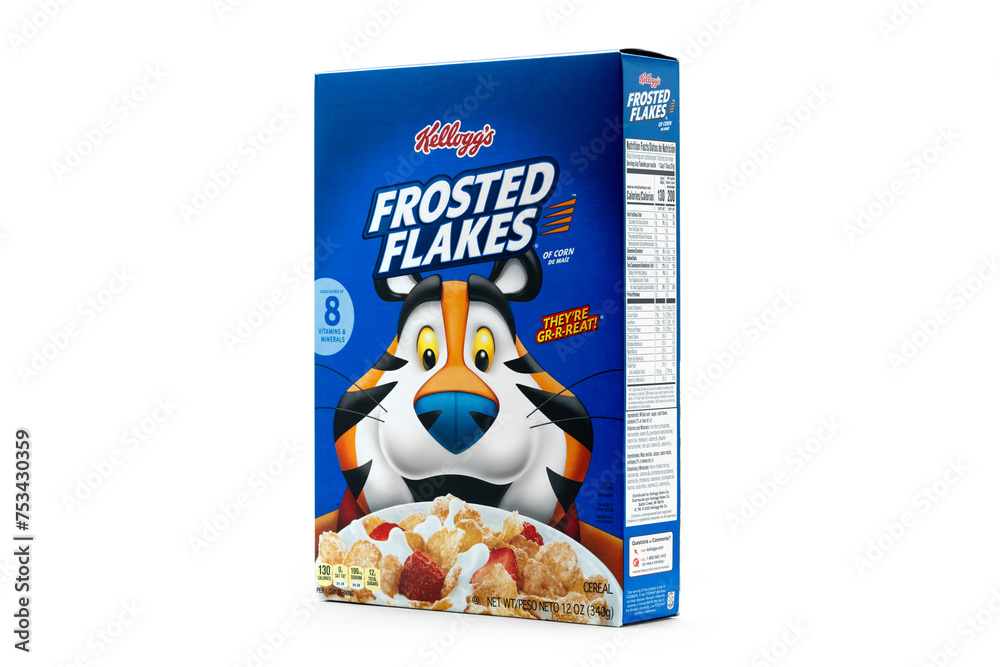 Kellogg's Frosted Flakes Cereal Box with Prominent Cartoon Mascot ...