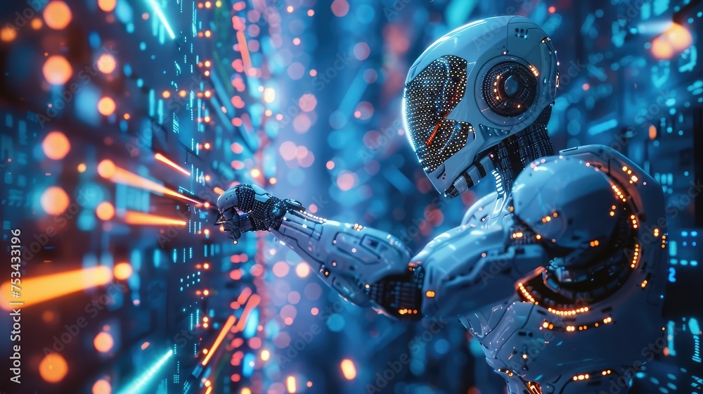 light blue virtual space, dot matrix art, an artificial intelligence ...