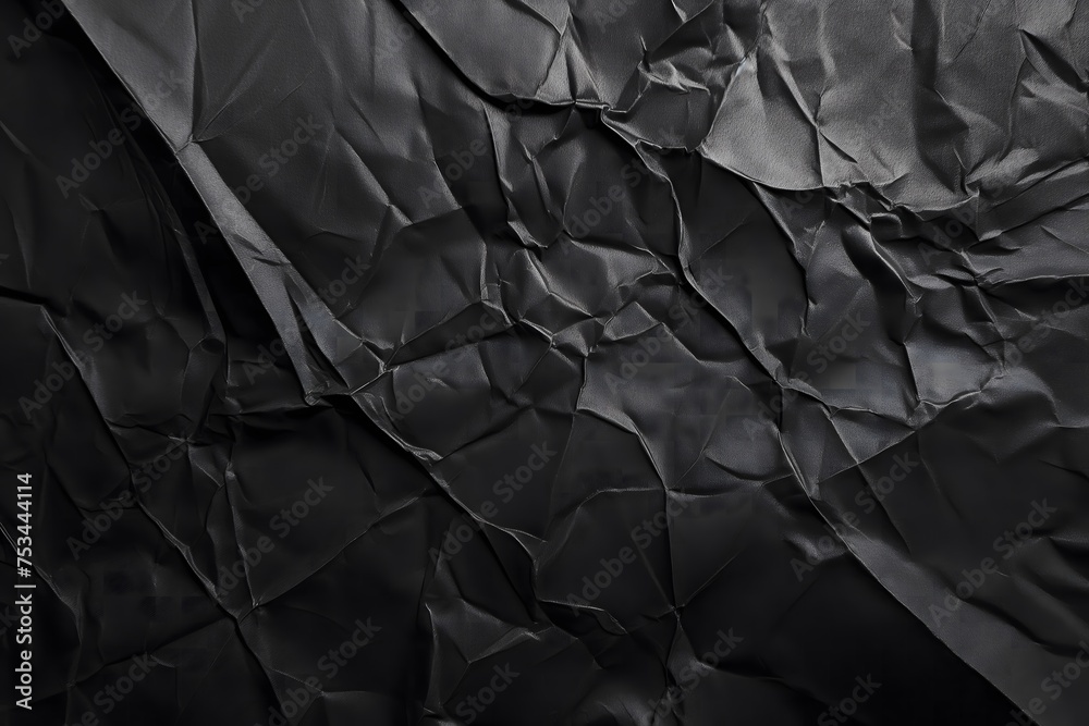 A crumpled black paper texture background with creases and wrinkles ...
