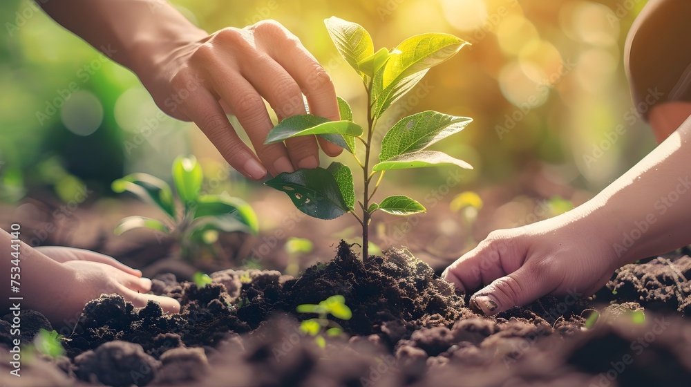 Hands Planting Trees for Environmental Awareness, To showcase the ...