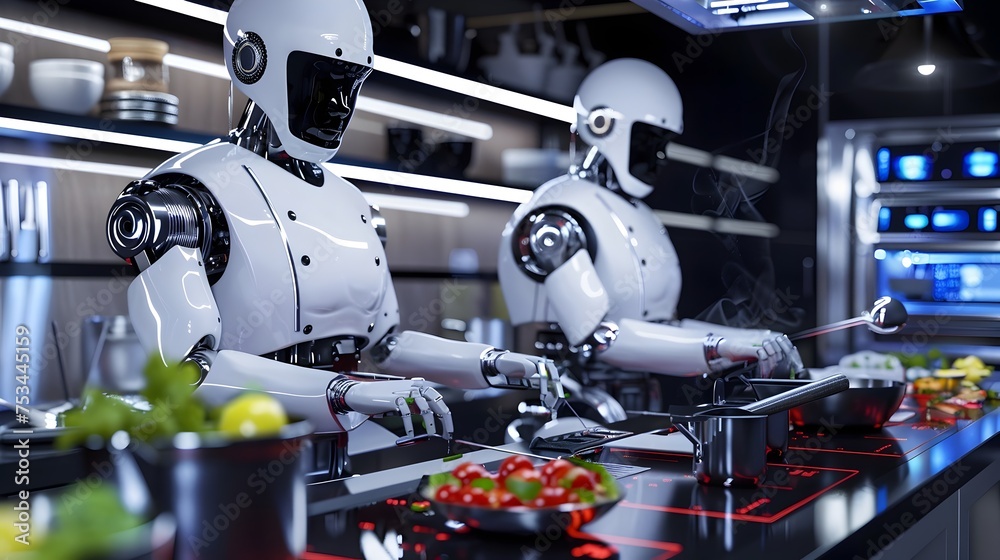 Robots Cooking Up a Storm in a Futuristic Kitchen, To showcase the ...