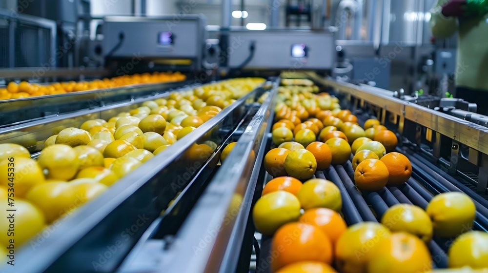 Oranges on Conveyor Belt in Orange Factory, To show the process of ...