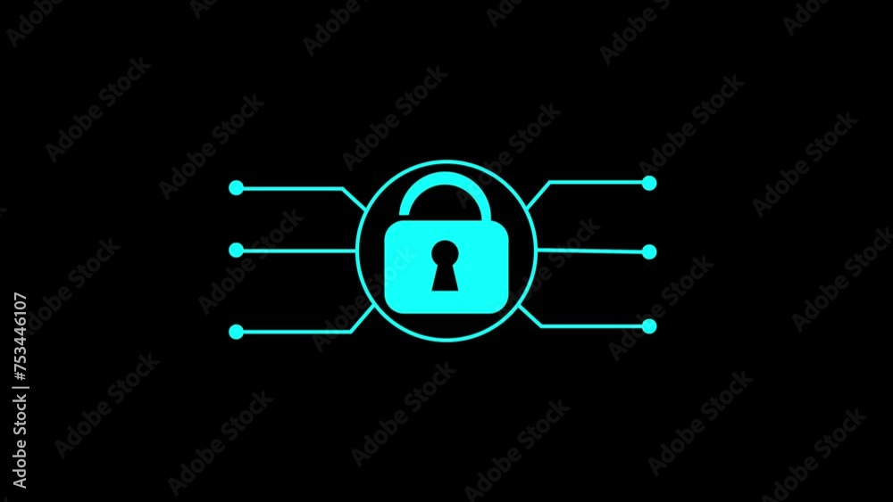 Lock icon. Lock icon with digital line animation on black background ...