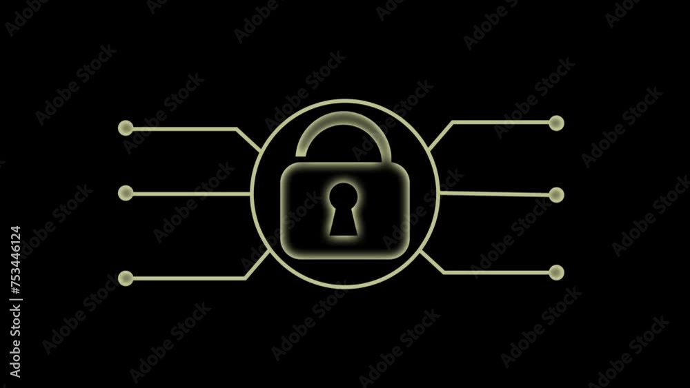 Lock icon. Lock icon with digital line animation on black background ...
