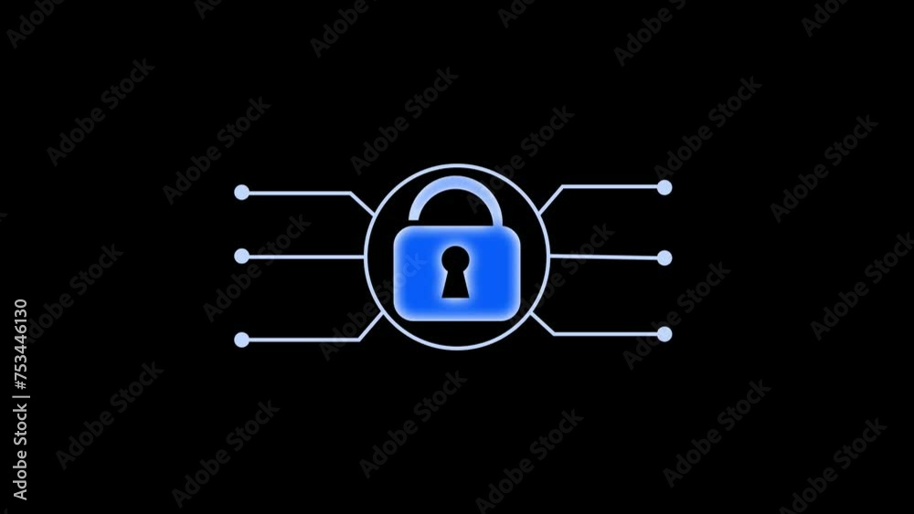 Lock icon. Lock icon with digital line animation on black background ...