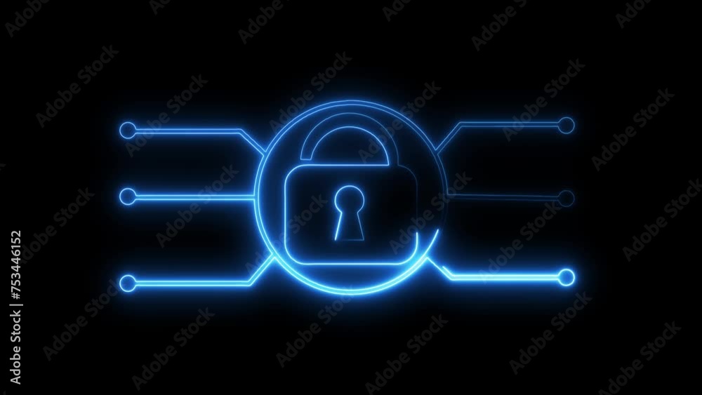 Lock icon. Lock icon with digital neon line animation on black ...
