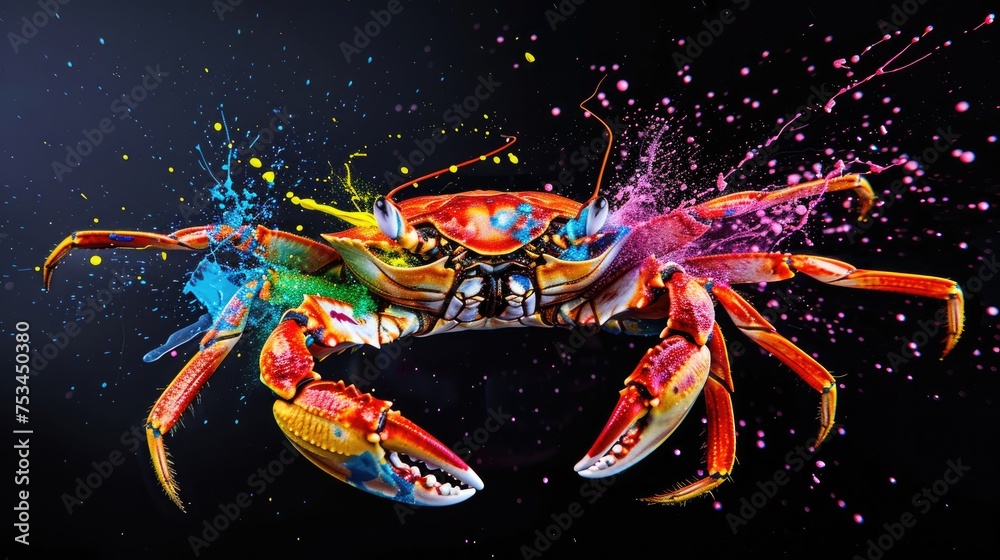 Aquatic animals crab that swim majestically in oceans and seas. Painted ...